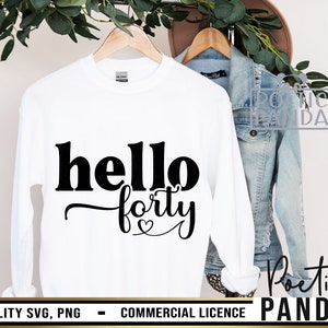 Hello 40 SVG PNG, Birthday Shirt Sv, Hello Forty Svg, 40 Af, 40 Svg ...