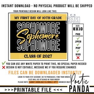 Printable First Day of Sophomore Year Sign, First Day of 10th Grade ...