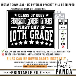 Printable First Day of Sophomore Year Sign, First Day of 10th Grade ...