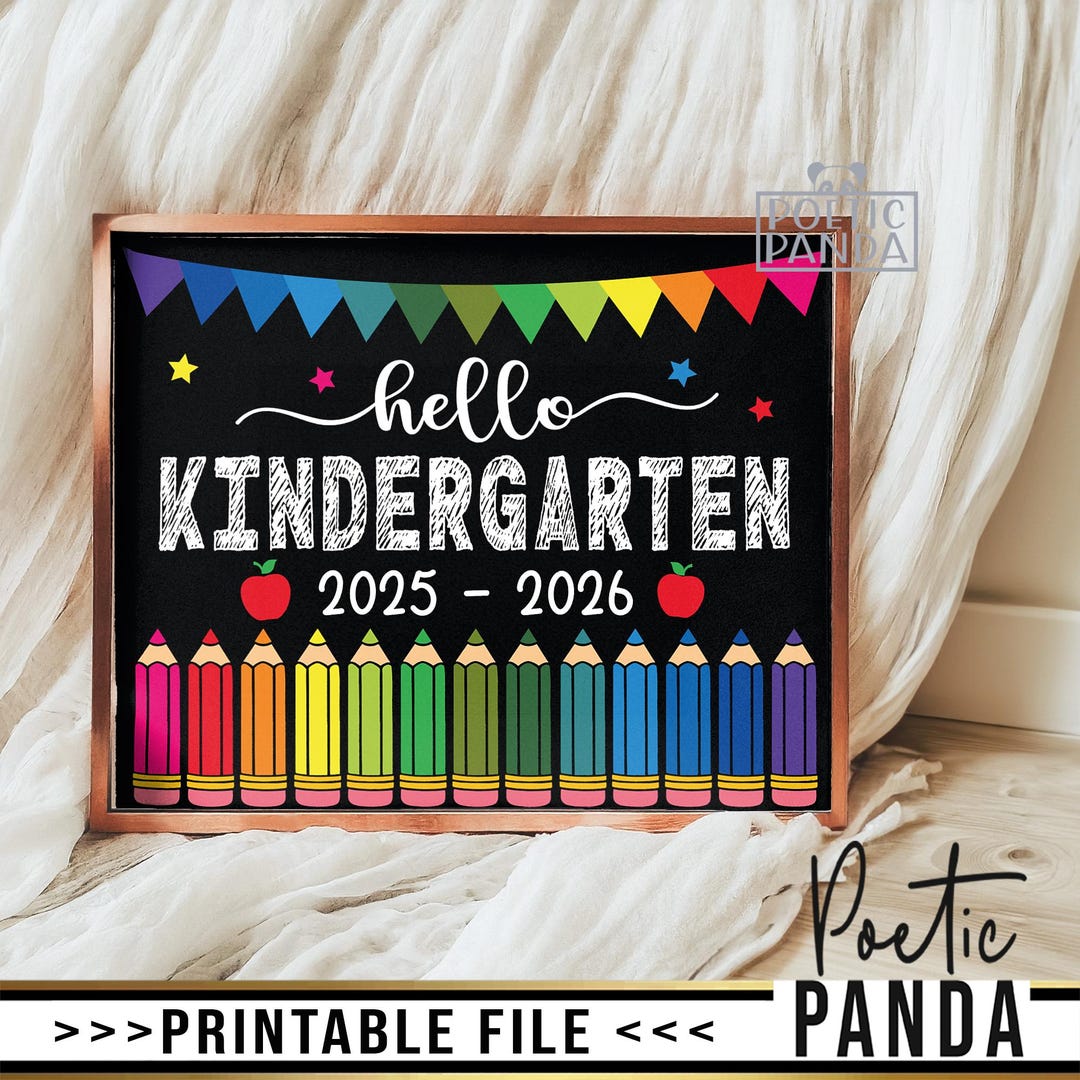 Printable Sign Hello Kindergarten PNG, First Day of Kindergarten ...