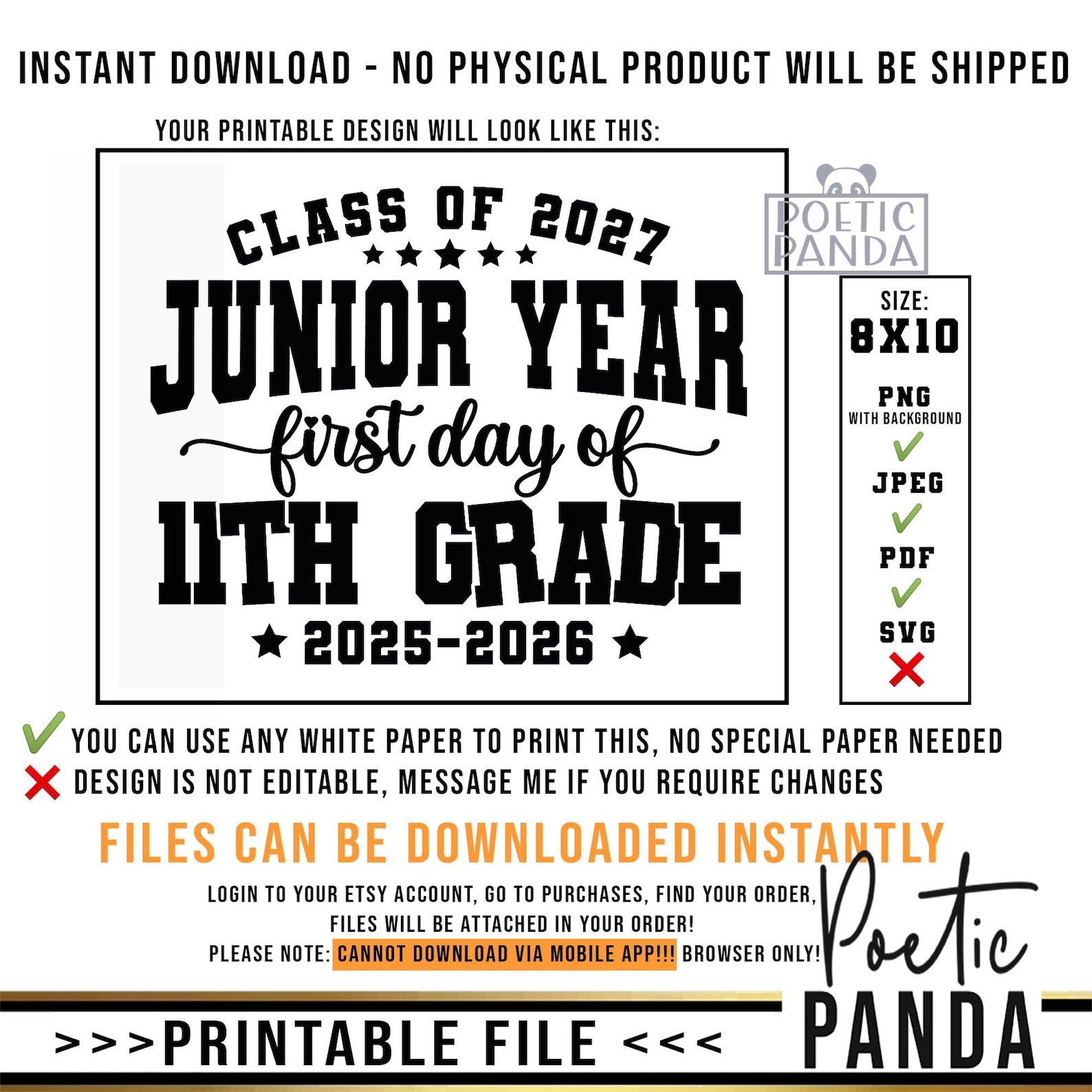 Printable 1st Day of 11th Grade Sign, Junior Year Printable Poster ...