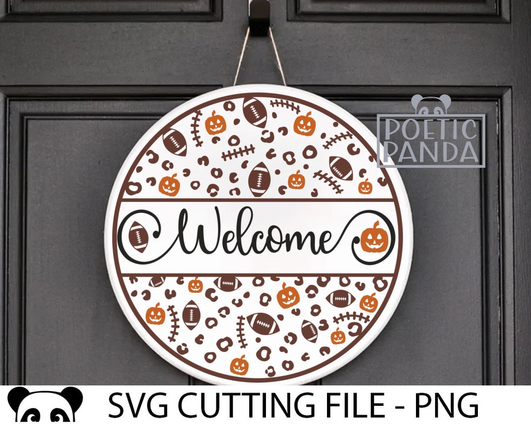 Football Pumpkin Welcome Sign SVG PNG, Football Svg, Front Door Fall ...