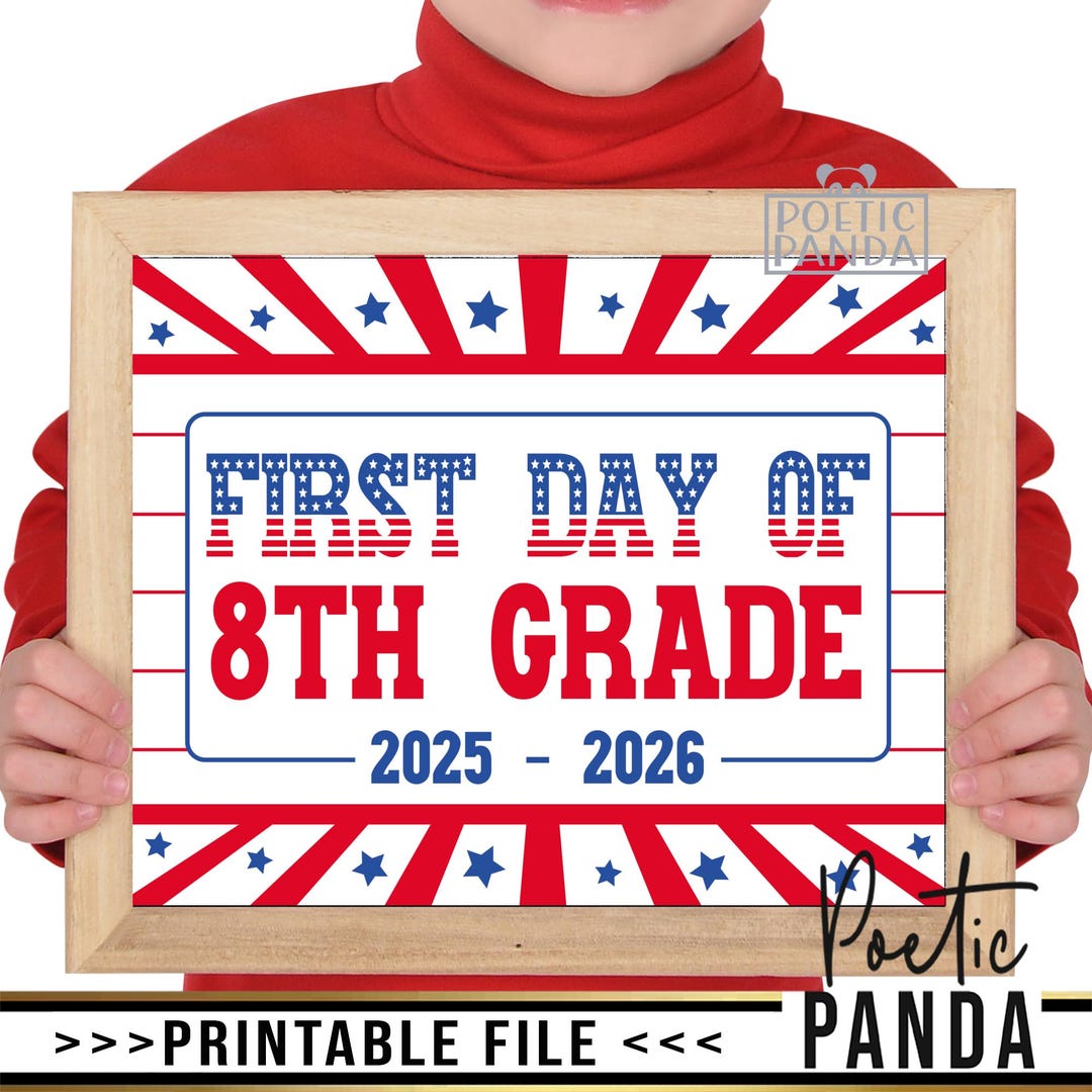 Printable Sign First Day of 8th Grade PNG, 8th Grade Digital Photo, 1st ...