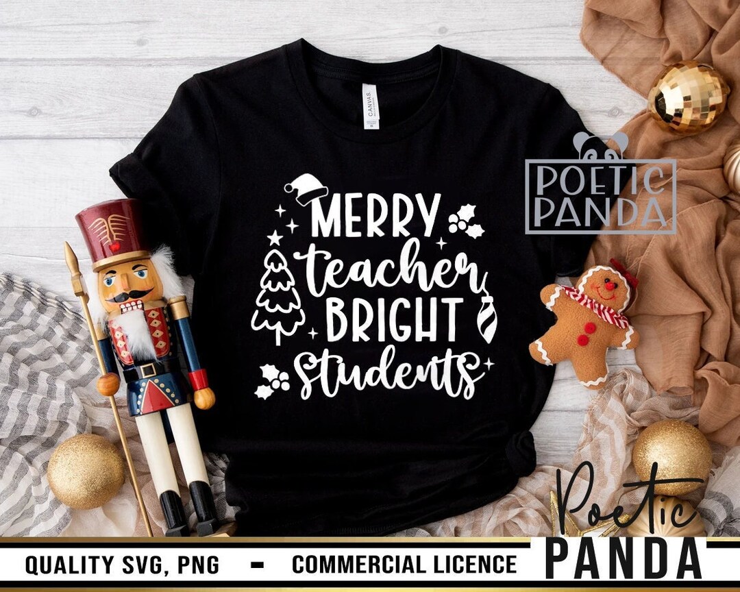 Merry Teacher Bright Students SVG PNG Merry Teacher Holly - Etsy