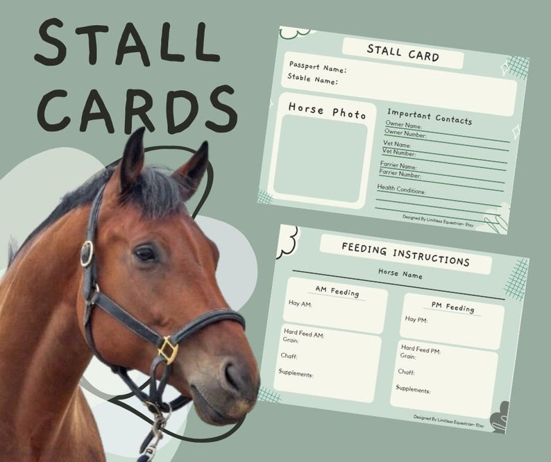 Green Horse Stall Cards, Stable Cards (digital Download), Horse ...
