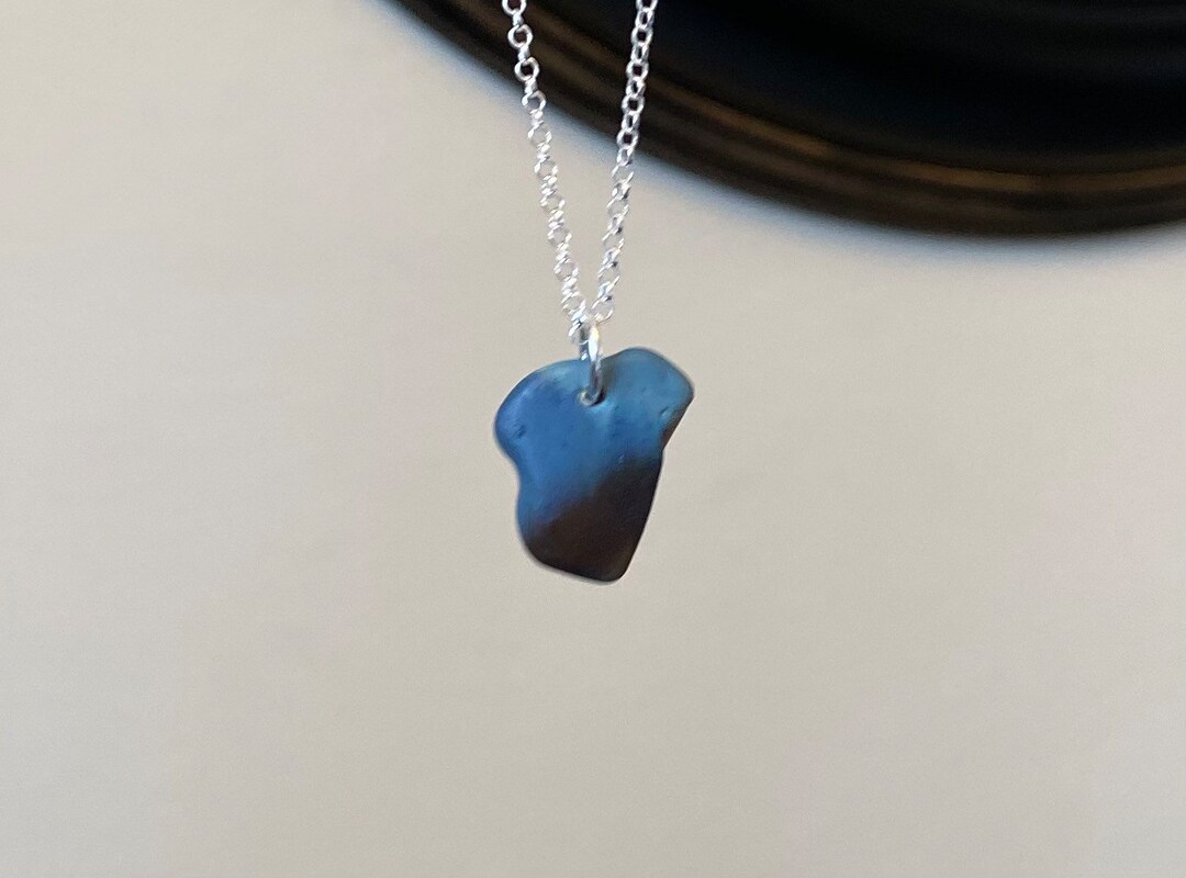 Rare Mottled Blue Slag Glass Scottish Sea Glass Sterling Silver Pendant ...