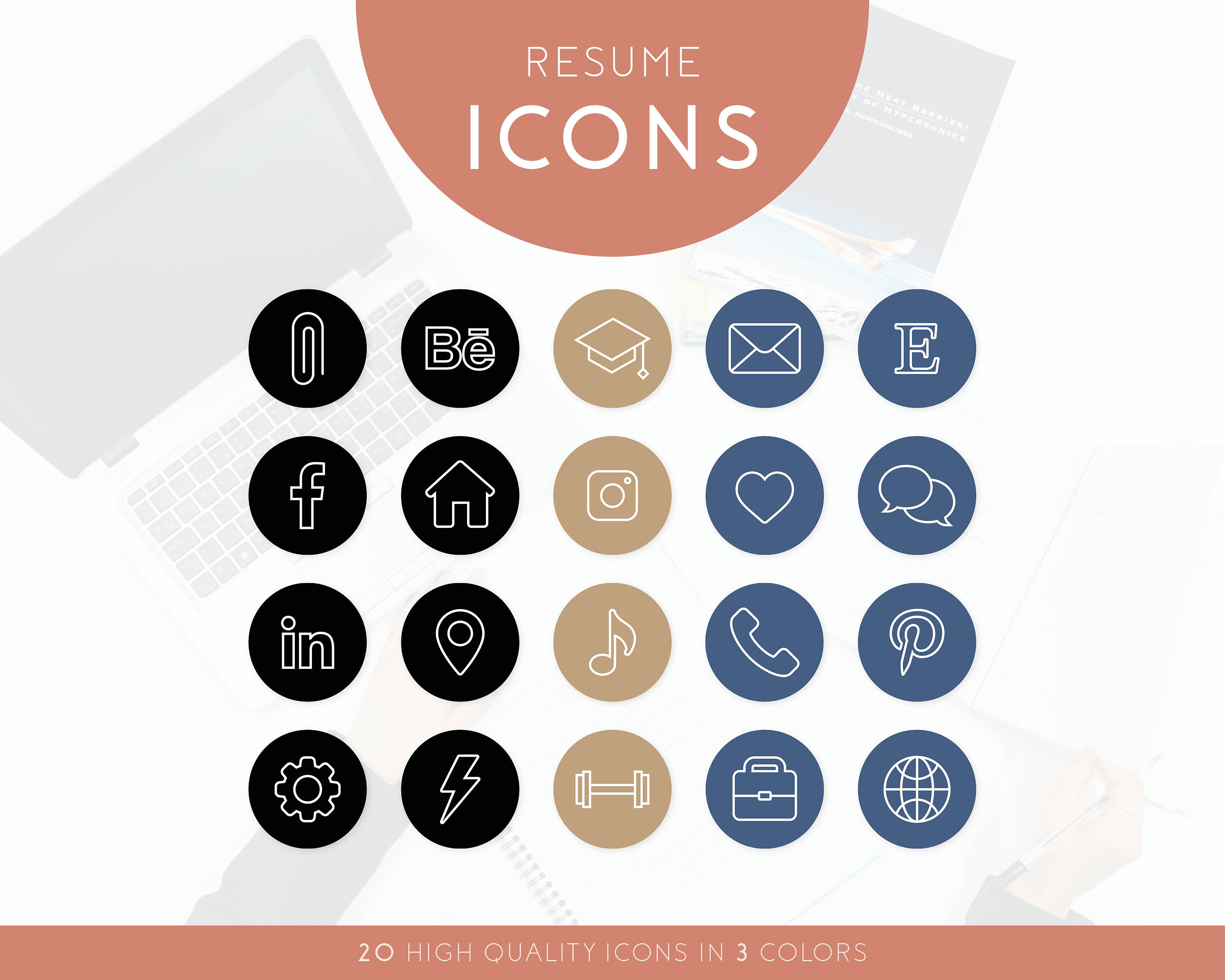 Simple minimal resume icons blue resume icons social media | Etsy