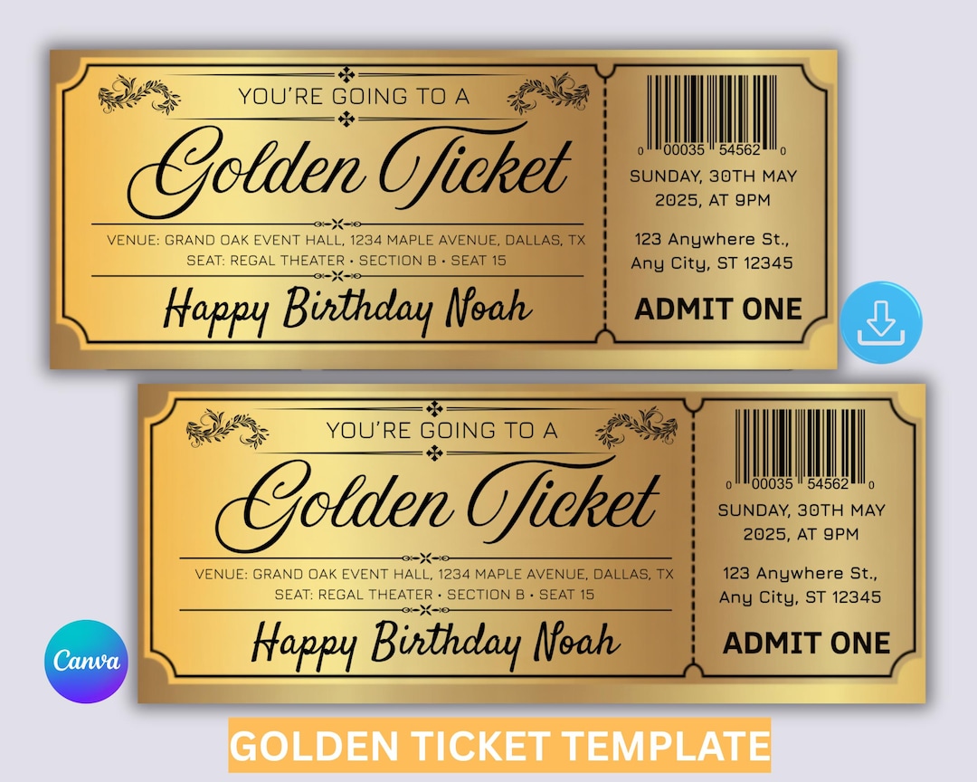 Editable Golden Ticket Template, Surprise Event Pass (canva) - Etsy