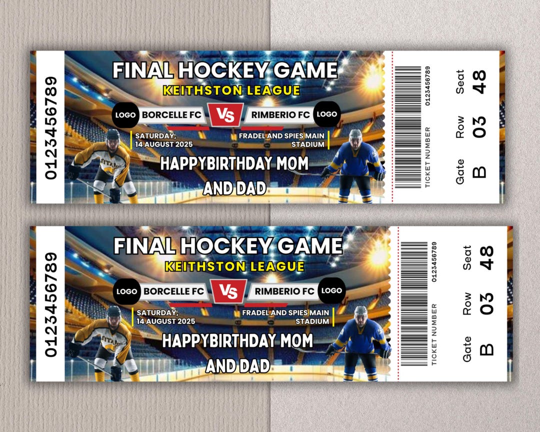 Editable Hockey Ticket Template, Surprise Sports Gift Ticket, Hockey ...