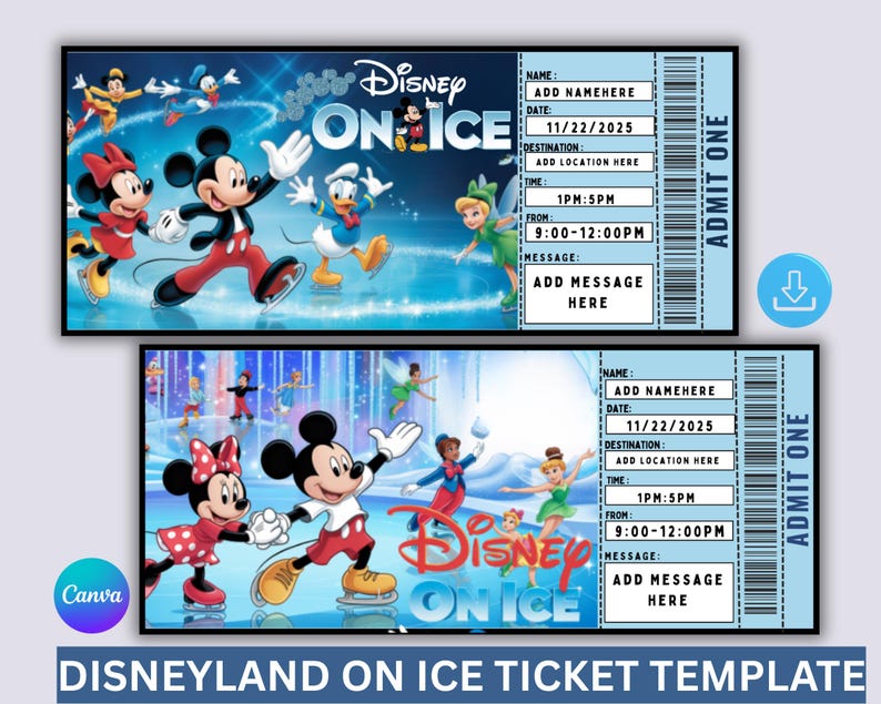 Editable Disneyland on Ice Ticket Template, Surprise Reveal (instant ...