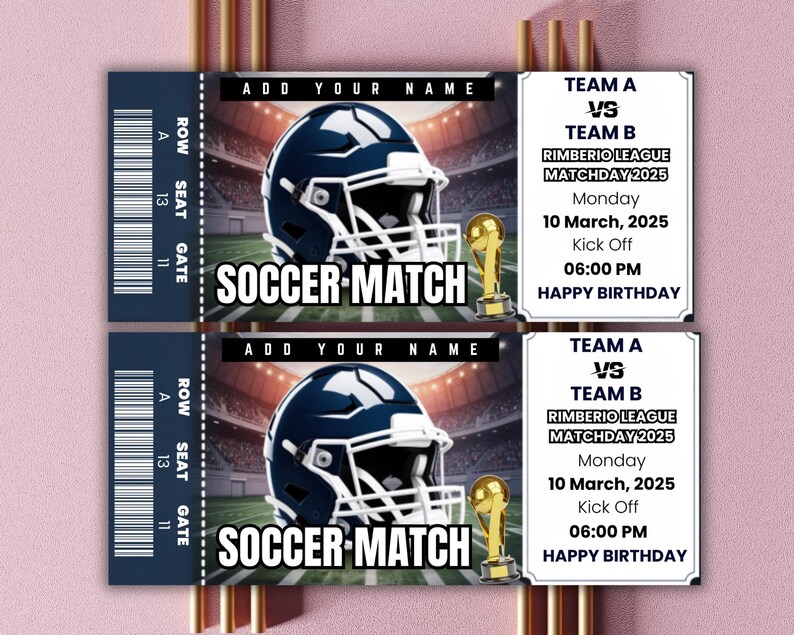 Editable Soccer Ticket Template, Canva Sports Gift (instant Download ...