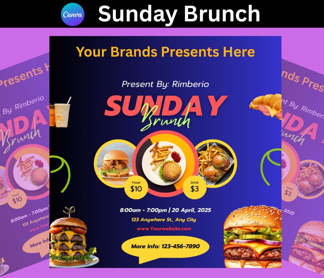 Sunday Brunch Flyers Canva, DIY Brunch Sunday Flyer, Sunday Club Flyer ...