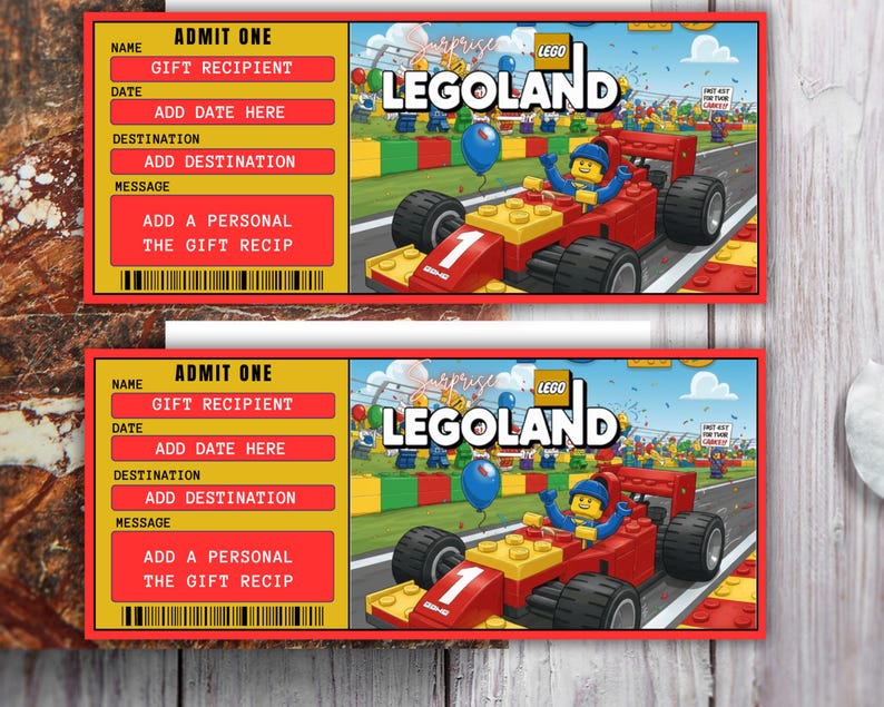 Editable Legoland Ticket | Theme Park Surprise & Kids Birthday Boarding ...