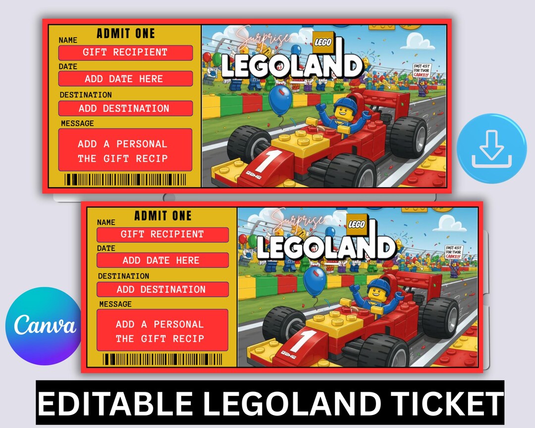 Editable Legoland Ticket | Theme Park Surprise & Kids Birthday Boarding ...
