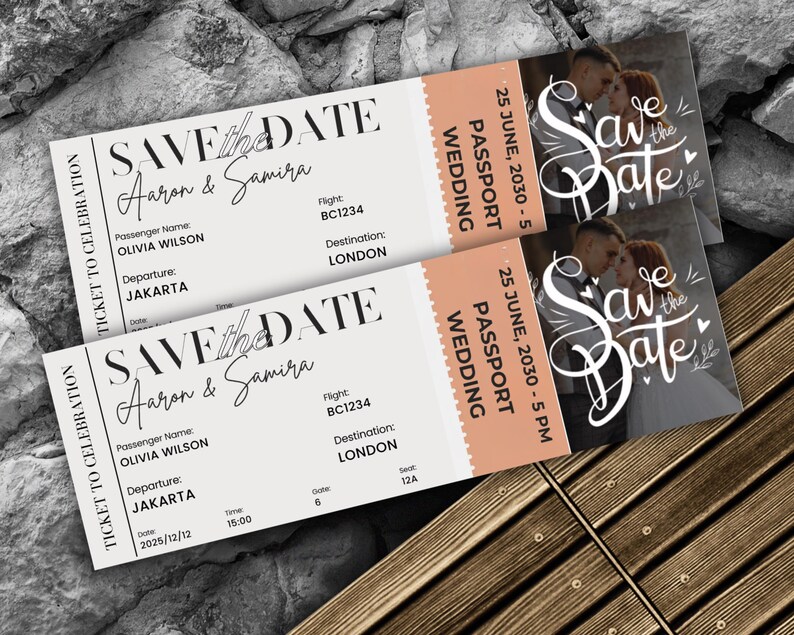 Save the Date Ticket Template | Photo Save the Date Magnet Style Invite ...