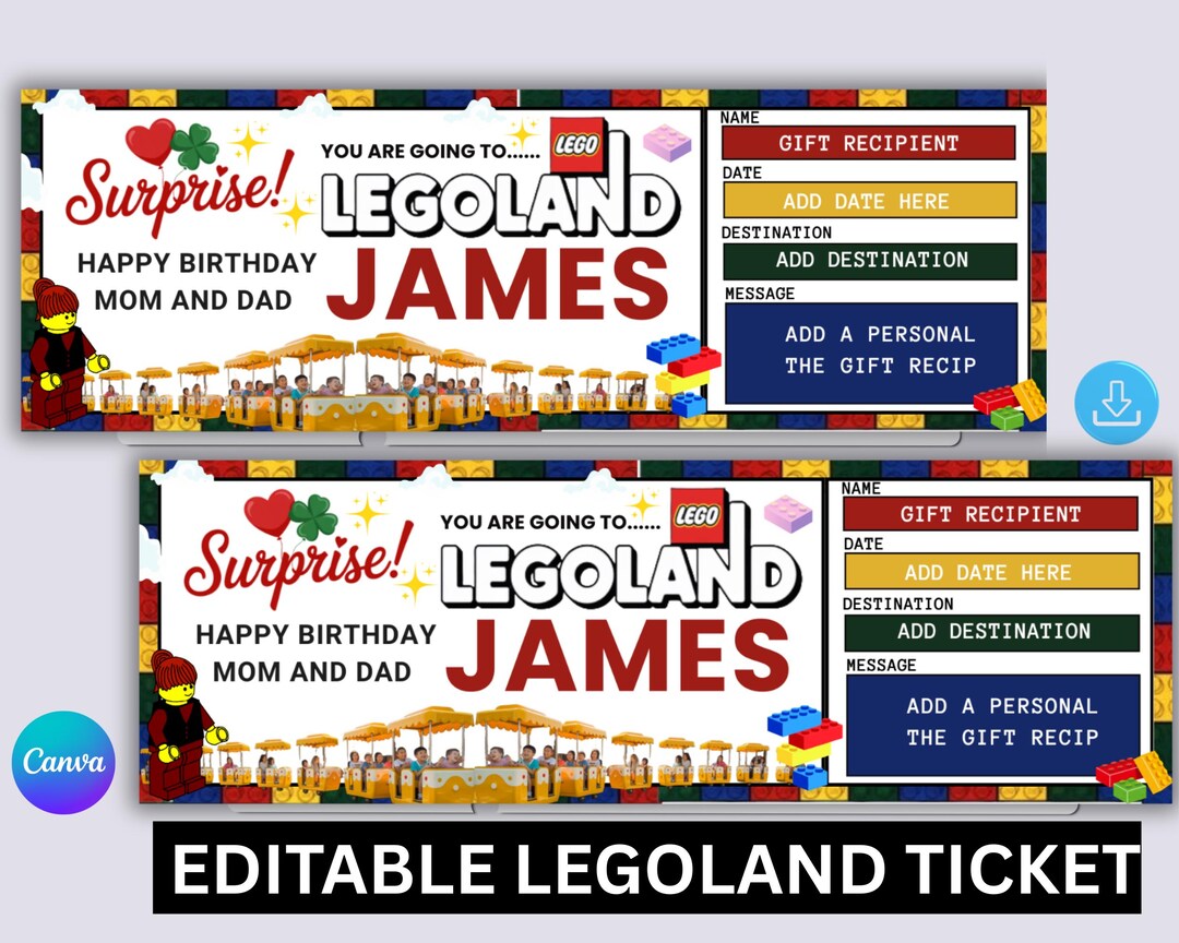 Editable Legoland Ticket Template | Surprise Trip Reveal & Theme Park ...