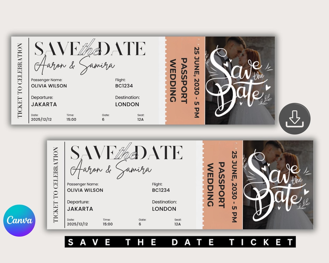 Save the Date Ticket Template | Photo Save the Date Magnet Style Invite ...