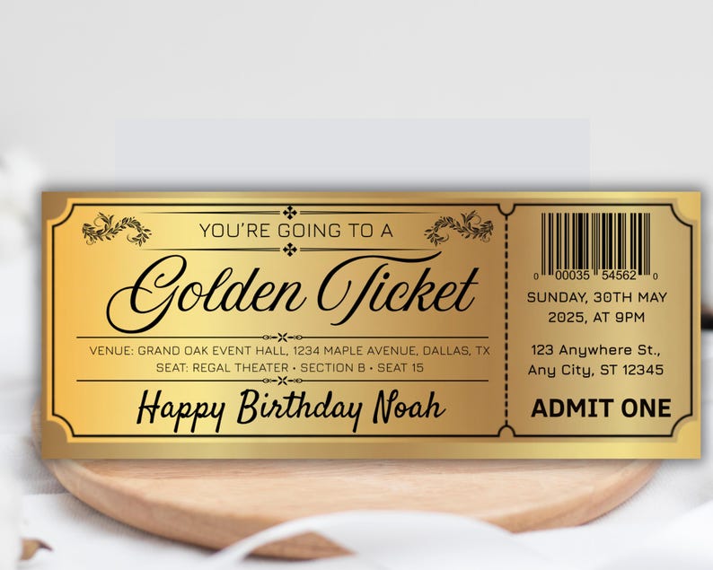 Editable Golden Ticket Template, Surprise Event Pass (canva) - Etsy