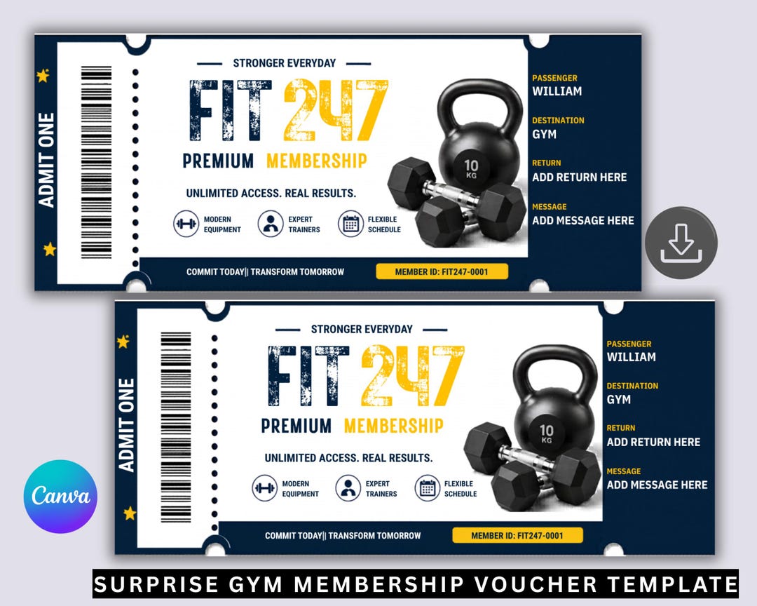 Editable Gym Membership Coupon Template, Fitness Club Gift Certificate ...