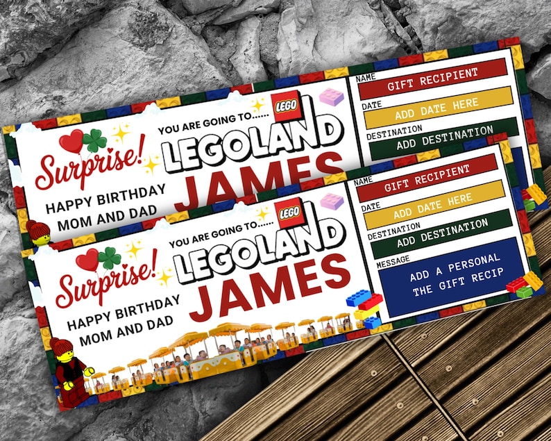 Editable Legoland Ticket Template | Surprise Trip Reveal & Theme Park ...