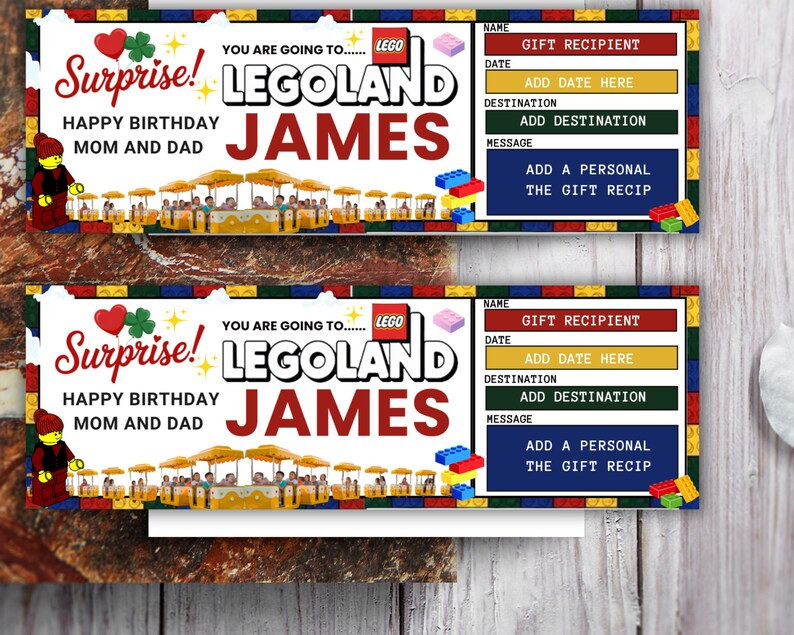 Editable Legoland Ticket Template | Surprise Trip Reveal & Theme Park ...
