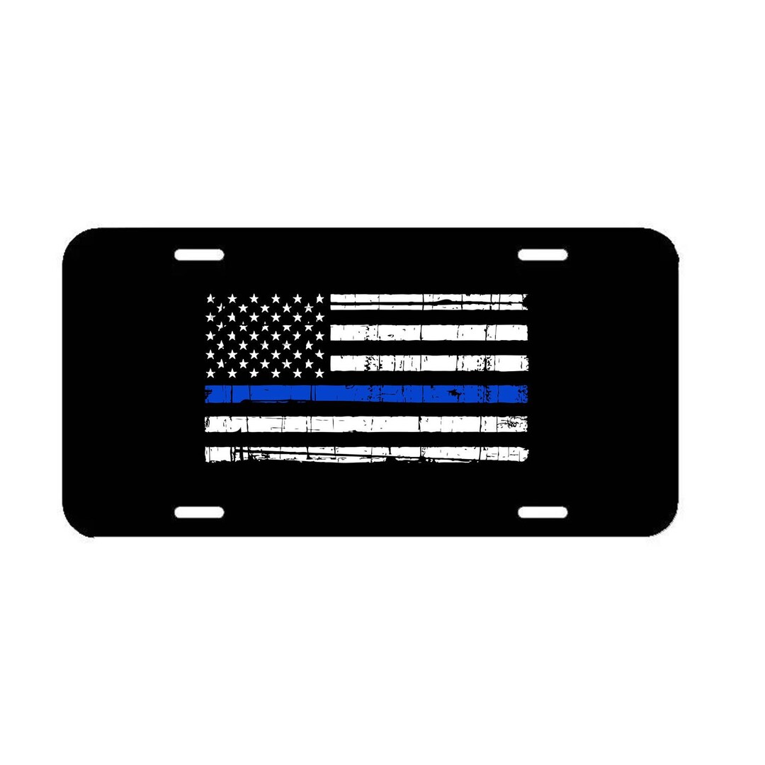 Tattered Blue Line Flag Front License Plate Frame -police Thin Blue ...