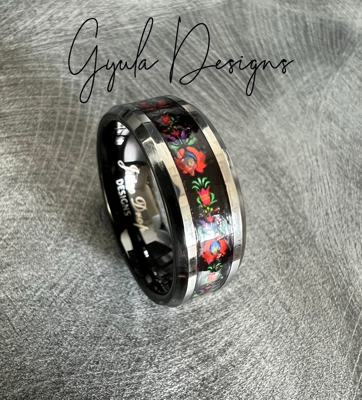 Hungarian Matyo Inlayed Tungsten Ring - Etsy