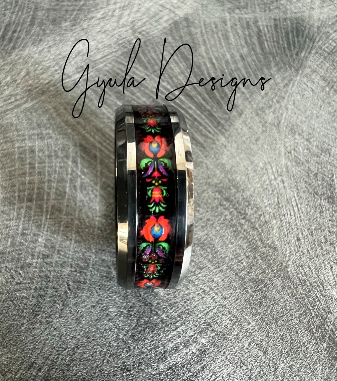 Hungarian Matyo Inlayed Tungsten Ring - Etsy