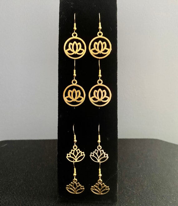 Lotus Flower Earrings/gold Lotus Flower Earrings | Etsy