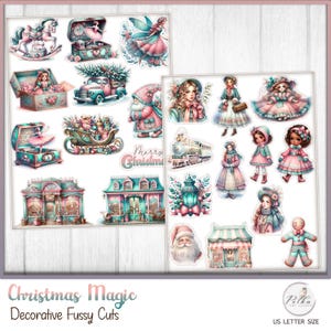 Pastel Christmas Fussy Cuts: Vintage Ephemera Stickers (digital ...