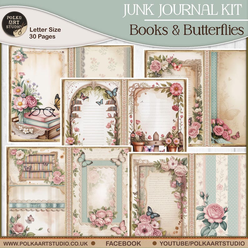 Books and Butterflies Junk Journal Kit: Vintage Ephemera, Printable ...