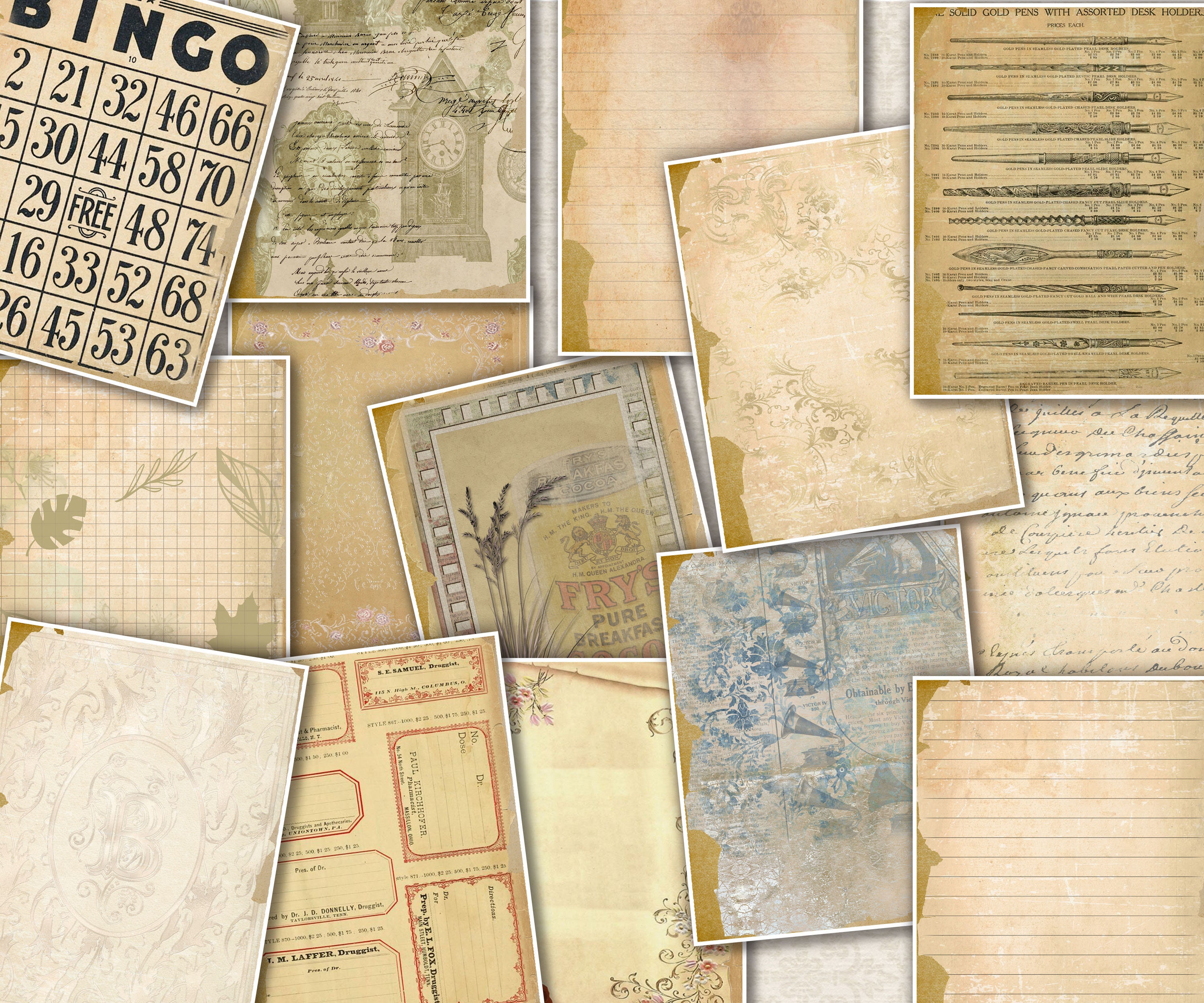 Vintage Neutral Paper Pack: 100+ Distressed Printable Pages (digital ...