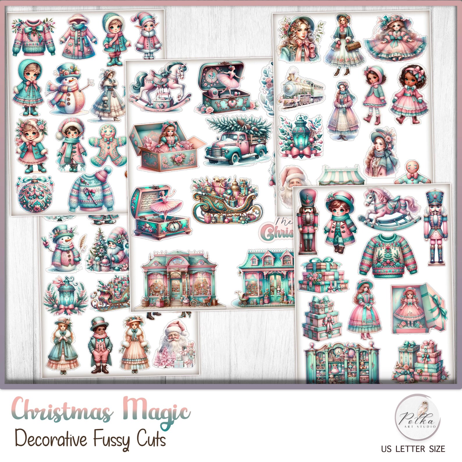 Pastel Christmas Fussy Cuts: Vintage Ephemera Stickers (digital ...