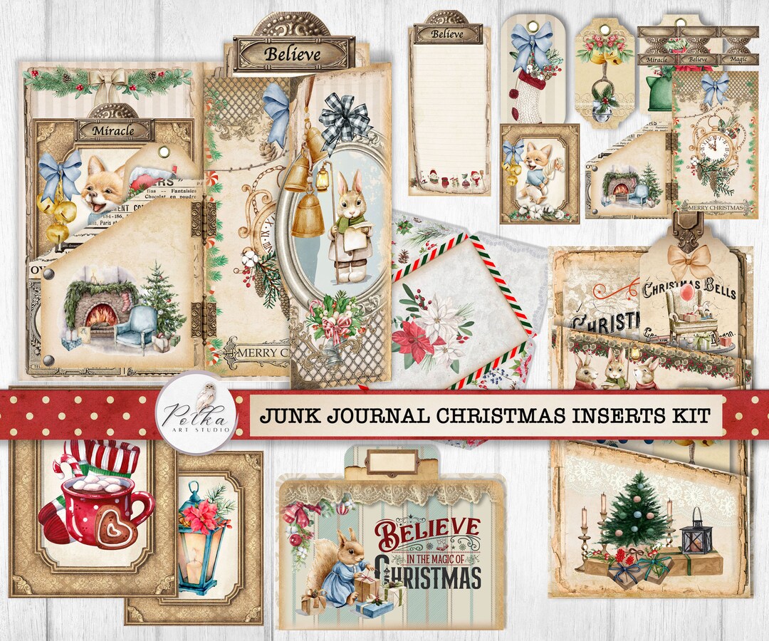 Christmas Junk Journal Inserts Kit: Trifold, Tags, Envelopes (digital ...
