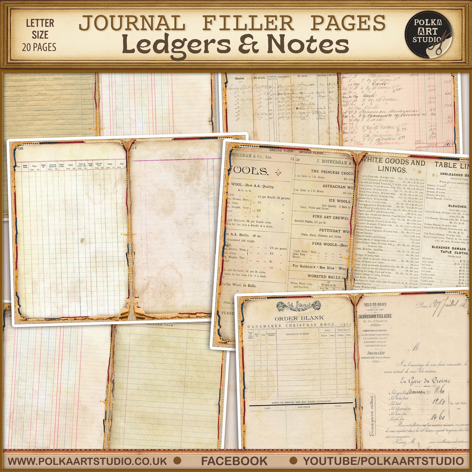 Vintage Ledger Junk Journal Kit: Printable Collage Paper (digital ...