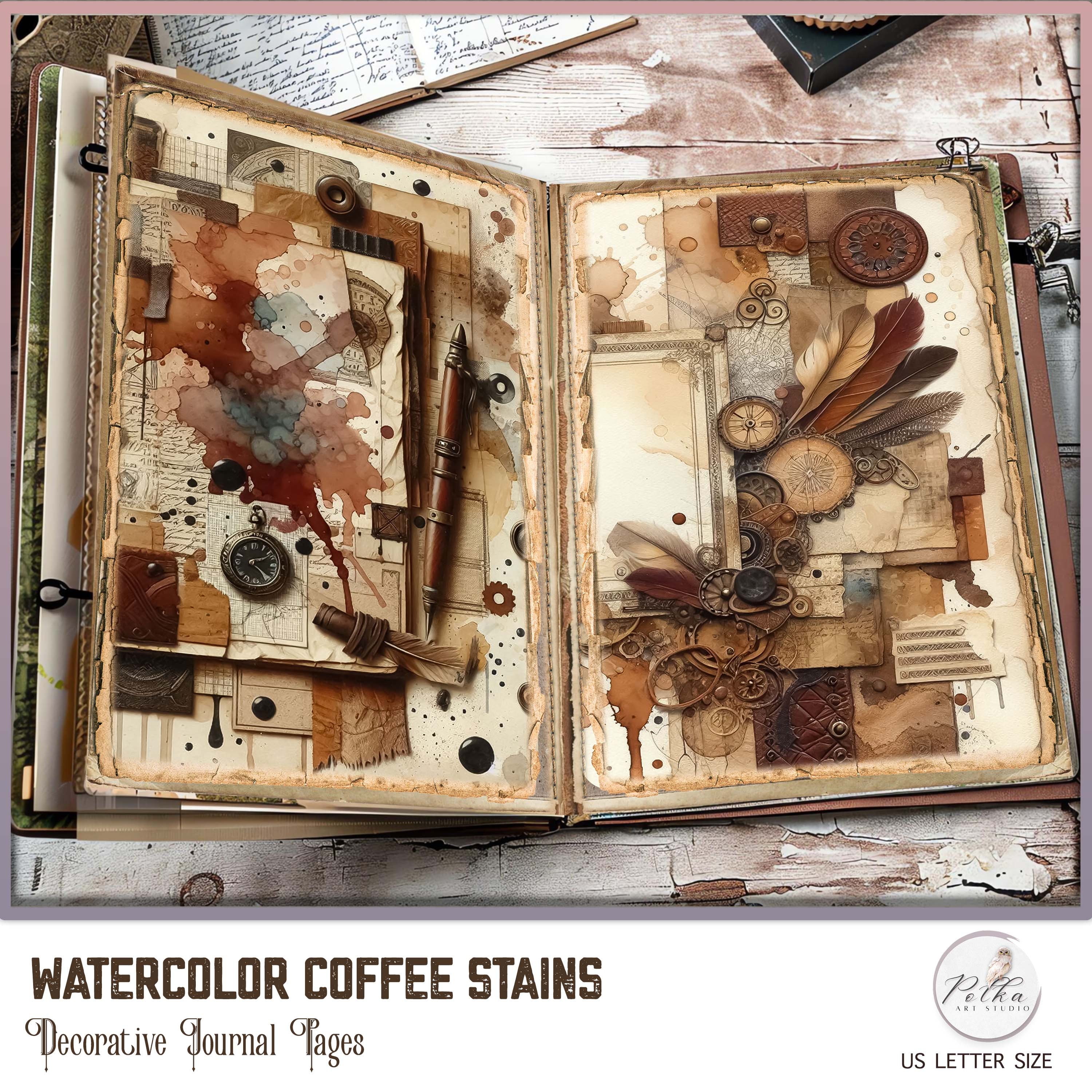 Coffee Stained Journal Pages: Grungy Watercolor Scrapbook Paper ...