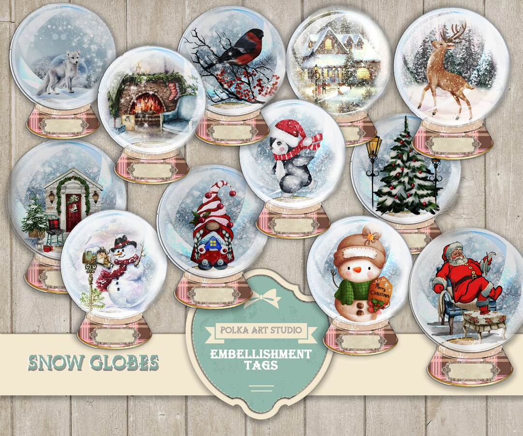 Christmas Decorative Snow Globes Tags, Junk Journal Embellishments ...