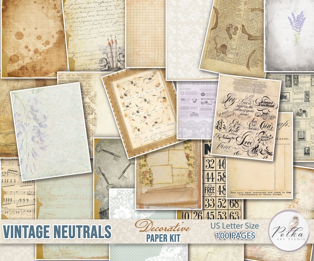 Vintage Neutral Paper Pack: 100+ Distressed Printable Pages (digital ...