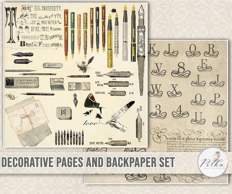 Vintage Calligraphy Scrapbook Paper: Printable Collage Sheets (digital ...