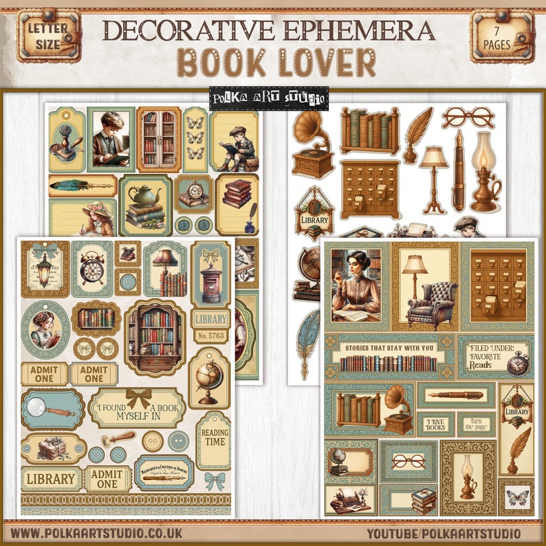 Book Lover Ephemera Kit: Vintage Library Cards, Tags (digital Download ...