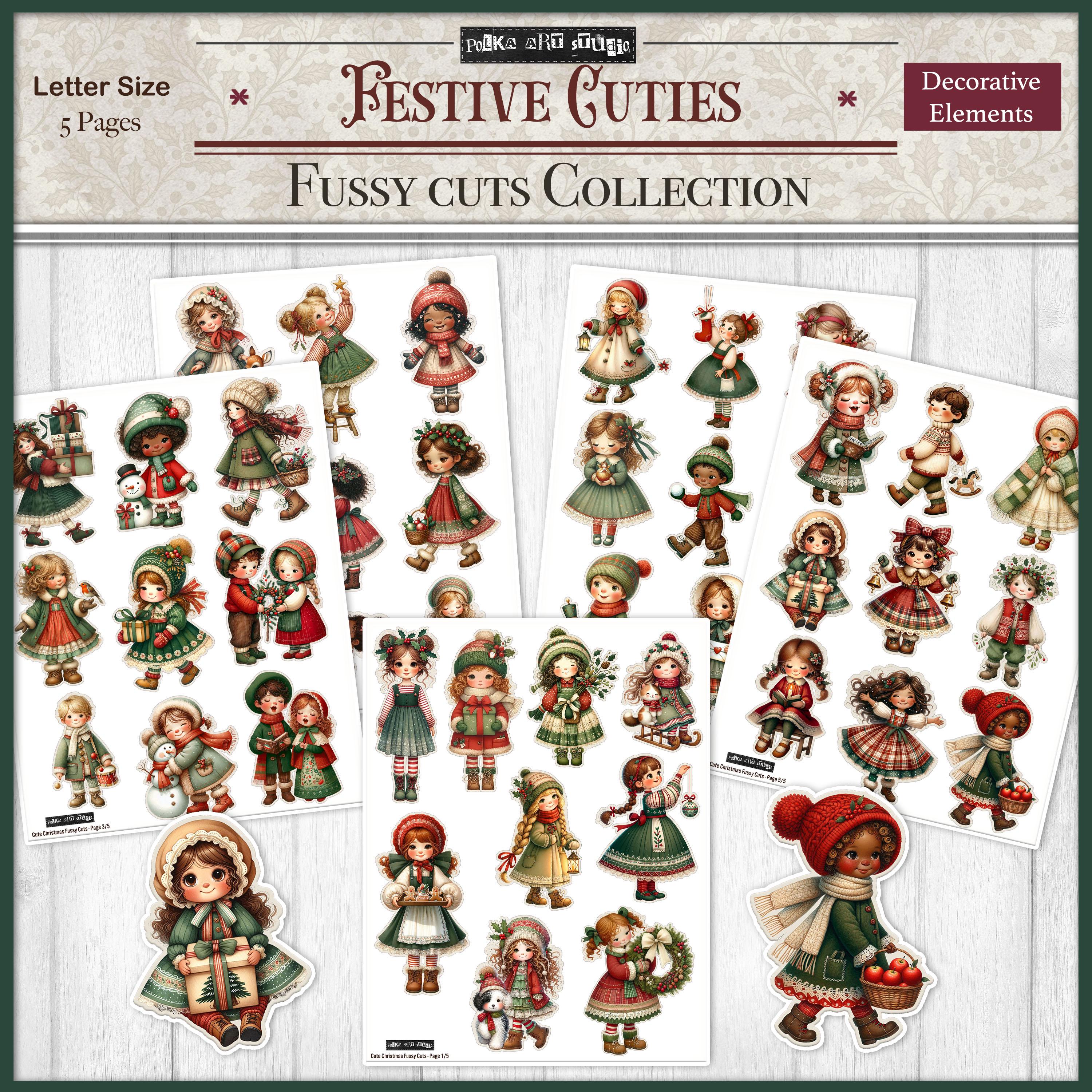 Digital Junk Journal Festive Cuties Christmas Ephemera Digital Stickers ...