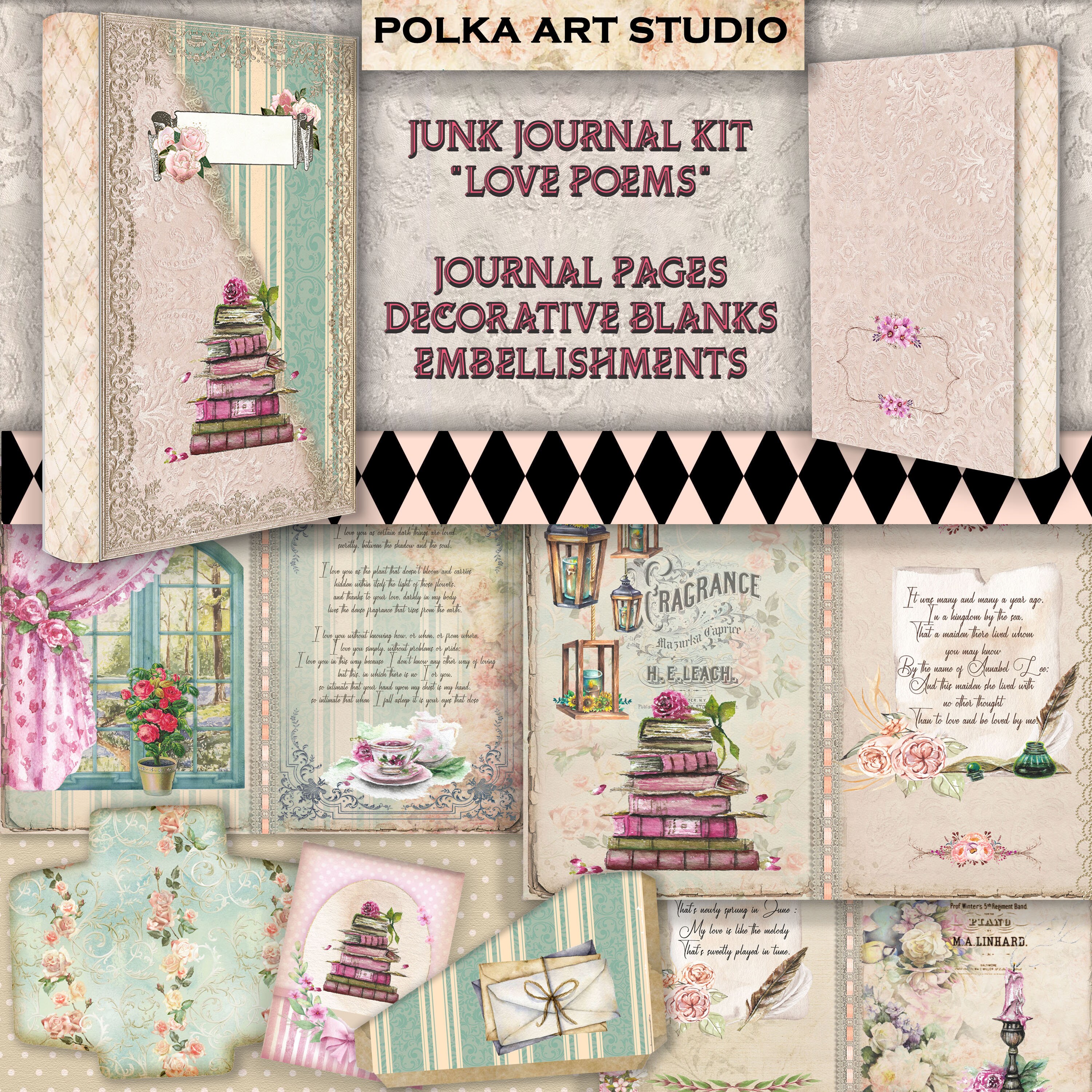 Junk Journal love Poems / Shabby Printable Papers - Etsy