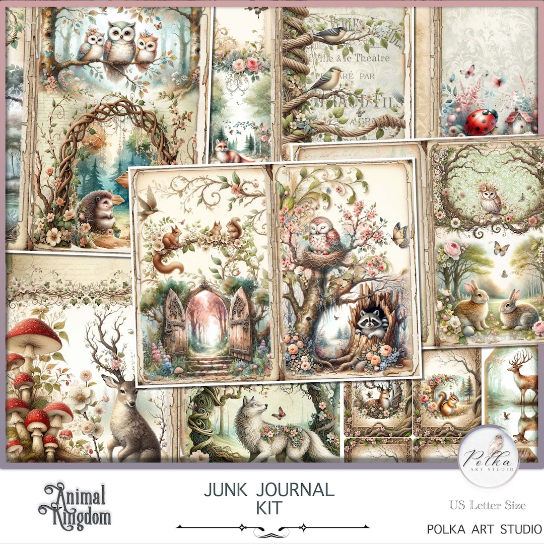 Digital Junk Journal Pages, Digital Animal Forest Printable Vintage Kit ...