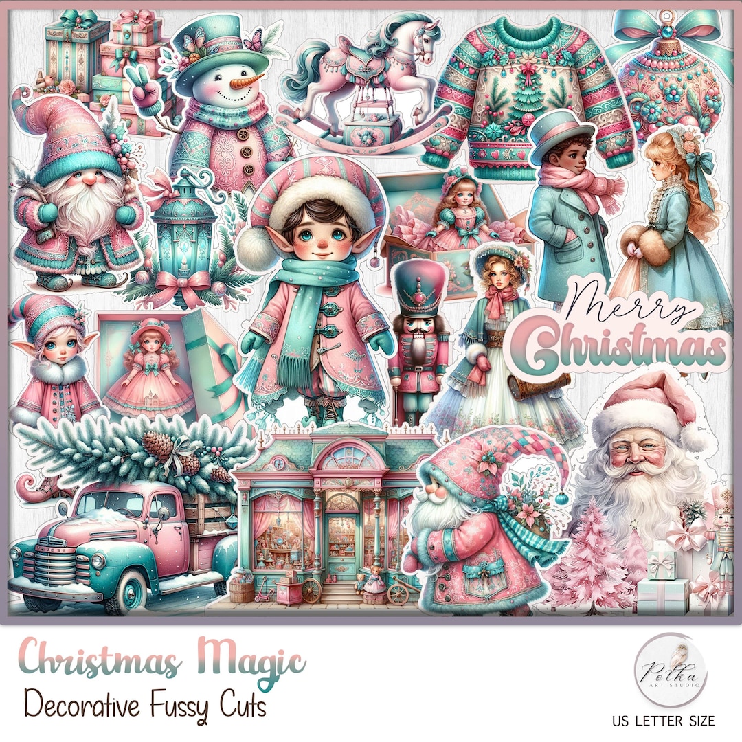 Pastel Christmas Fussy Cuts: Vintage Ephemera Stickers (digital ...
