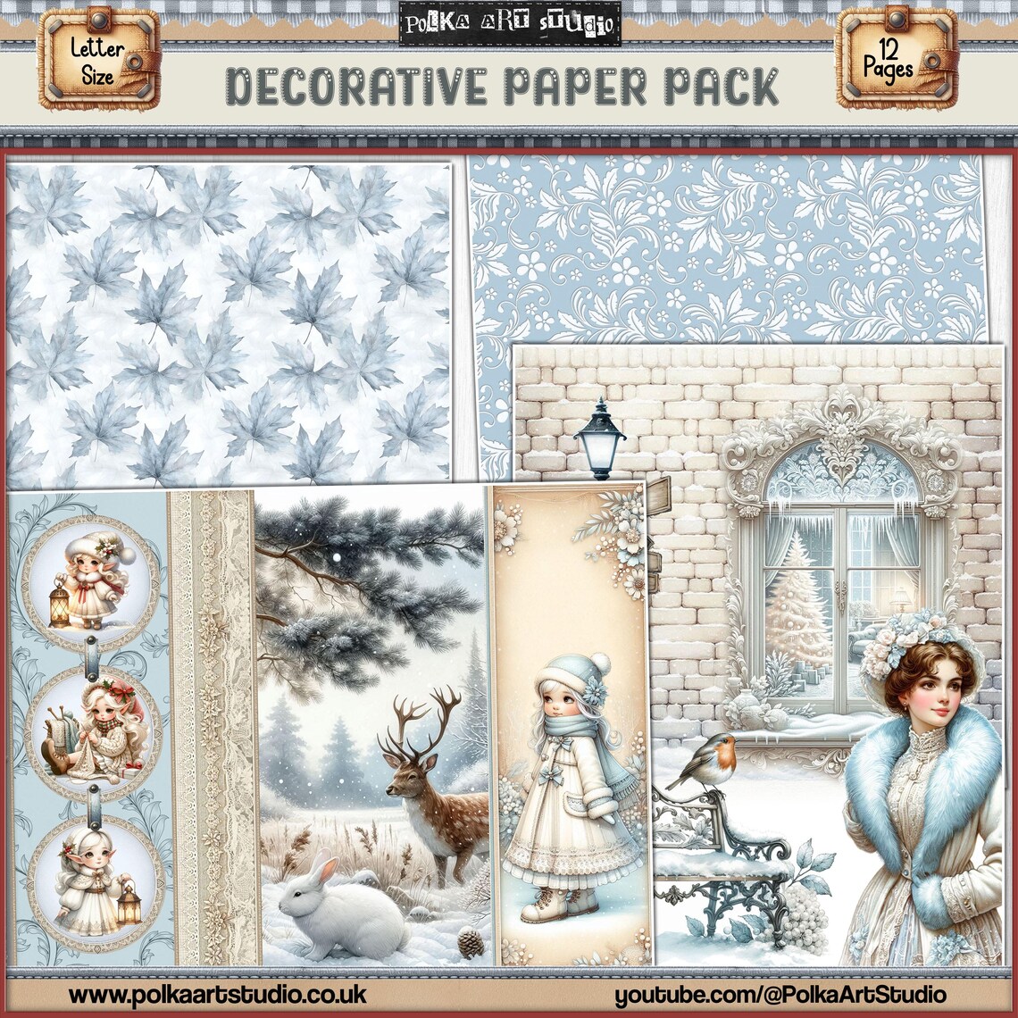 White Christmas Digital Paper Pack: Vintage Scrapbook Pages (instant ...