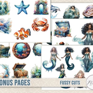 Mermaid Clipart Set: Ocean Fantasy PNG Images for Junk Journals ...