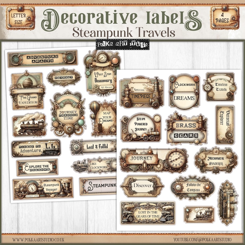 Steampunk Travel Ephemera: Vintage Labels, Words & Quotes (digital ...