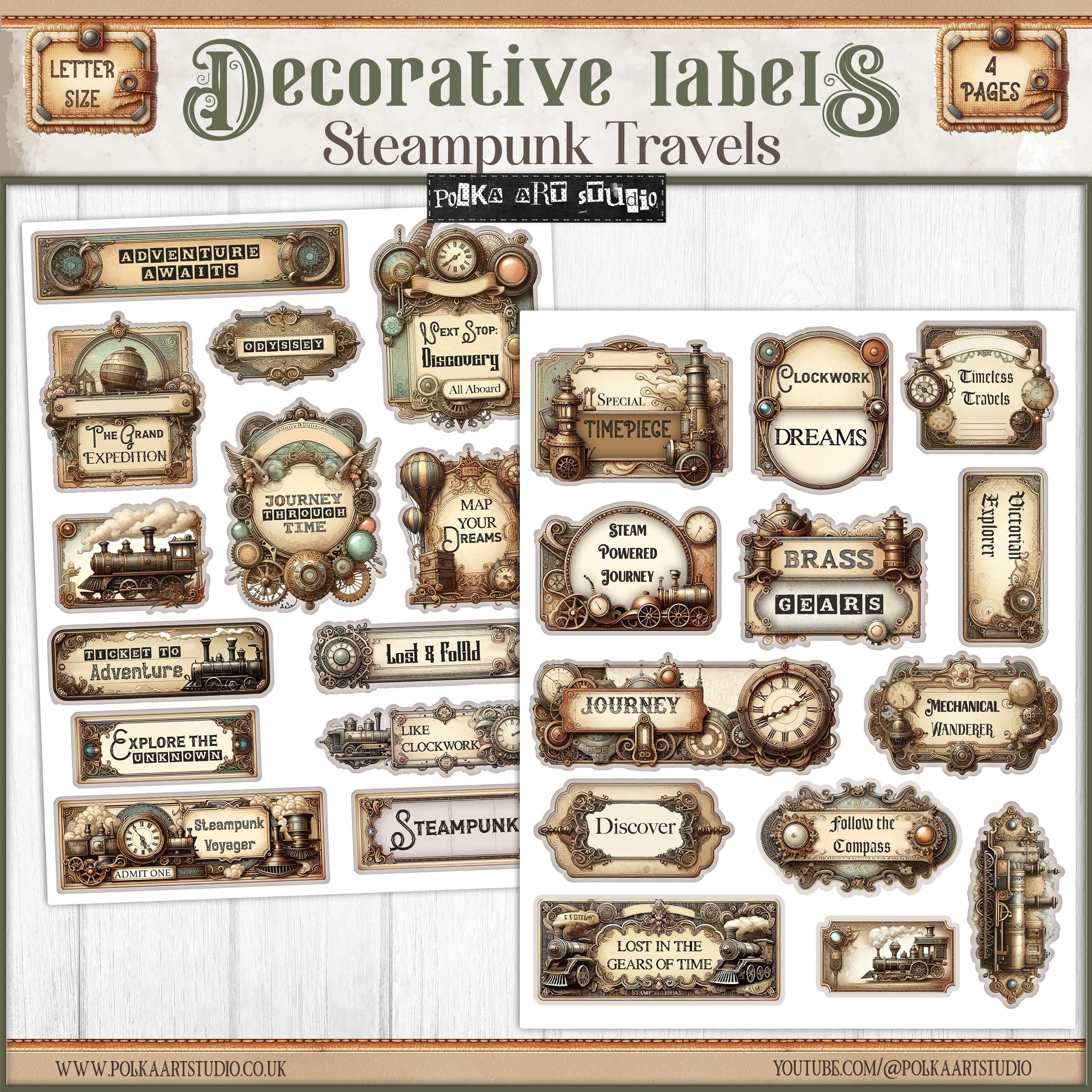 Steampunk Travel Ephemera: Vintage Labels, Words & Quotes (digital ...