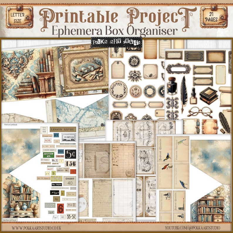 Vintage Ephemera Organizer Box: Printable Junk Journal Kit (digital ...