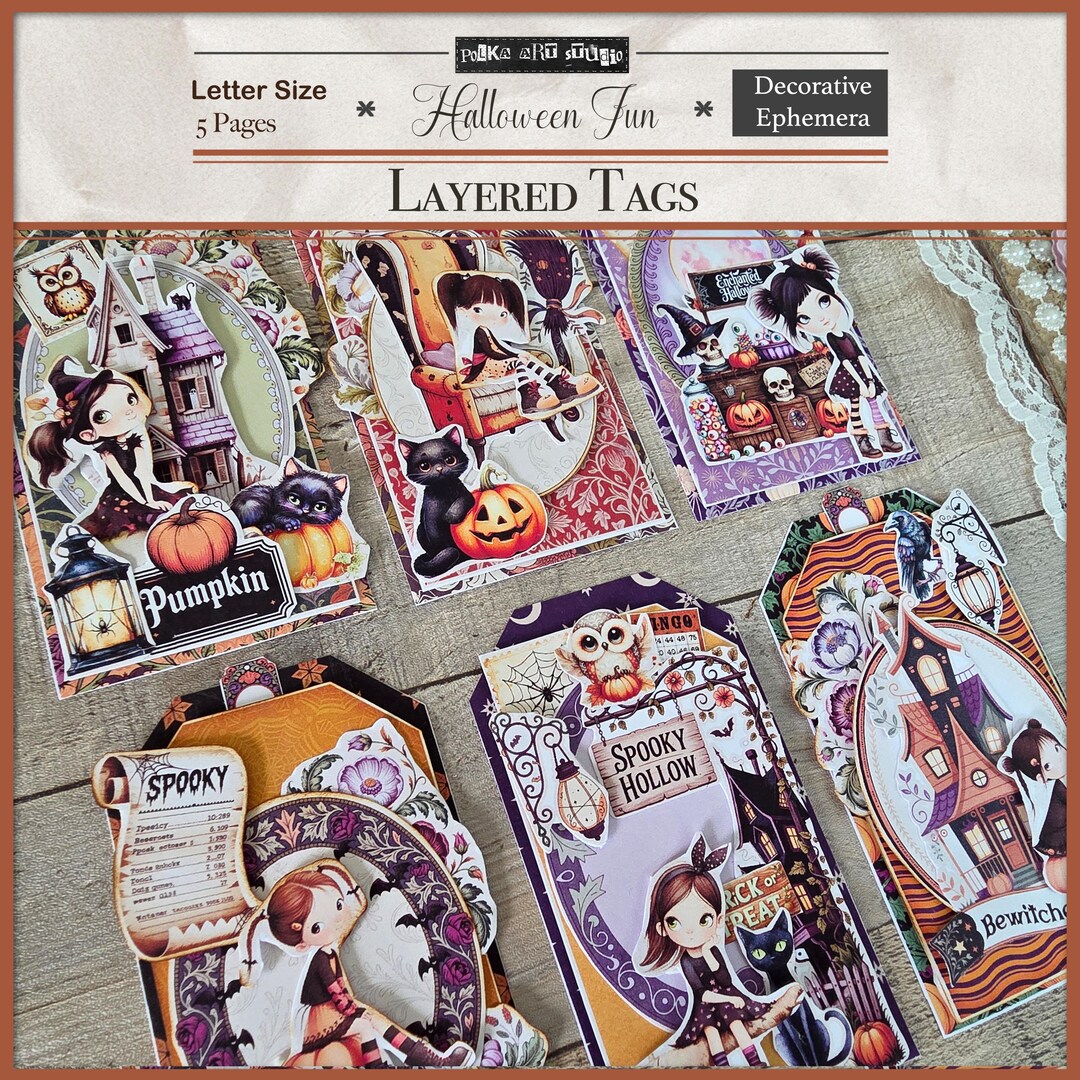 Digital Halloween Layered Tags, Junk Journal Ephemera, Printable ...